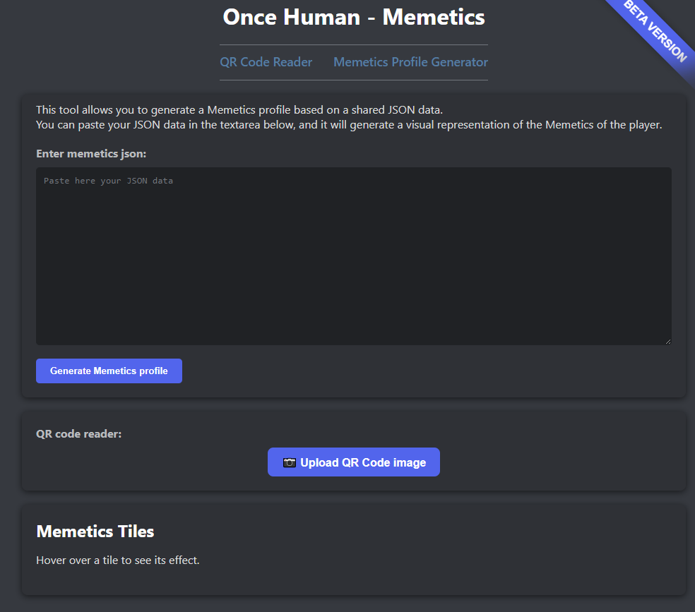 Once Human - Memetics Profile Viewer